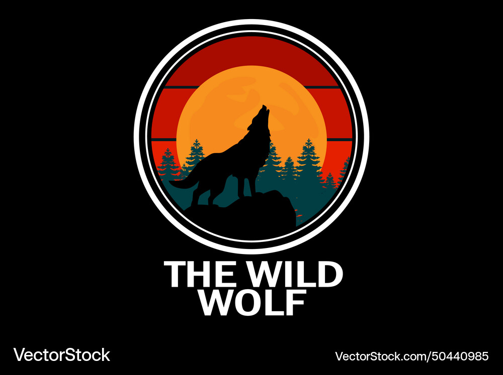 Wild wolf retro vintage design landscape Vector Image