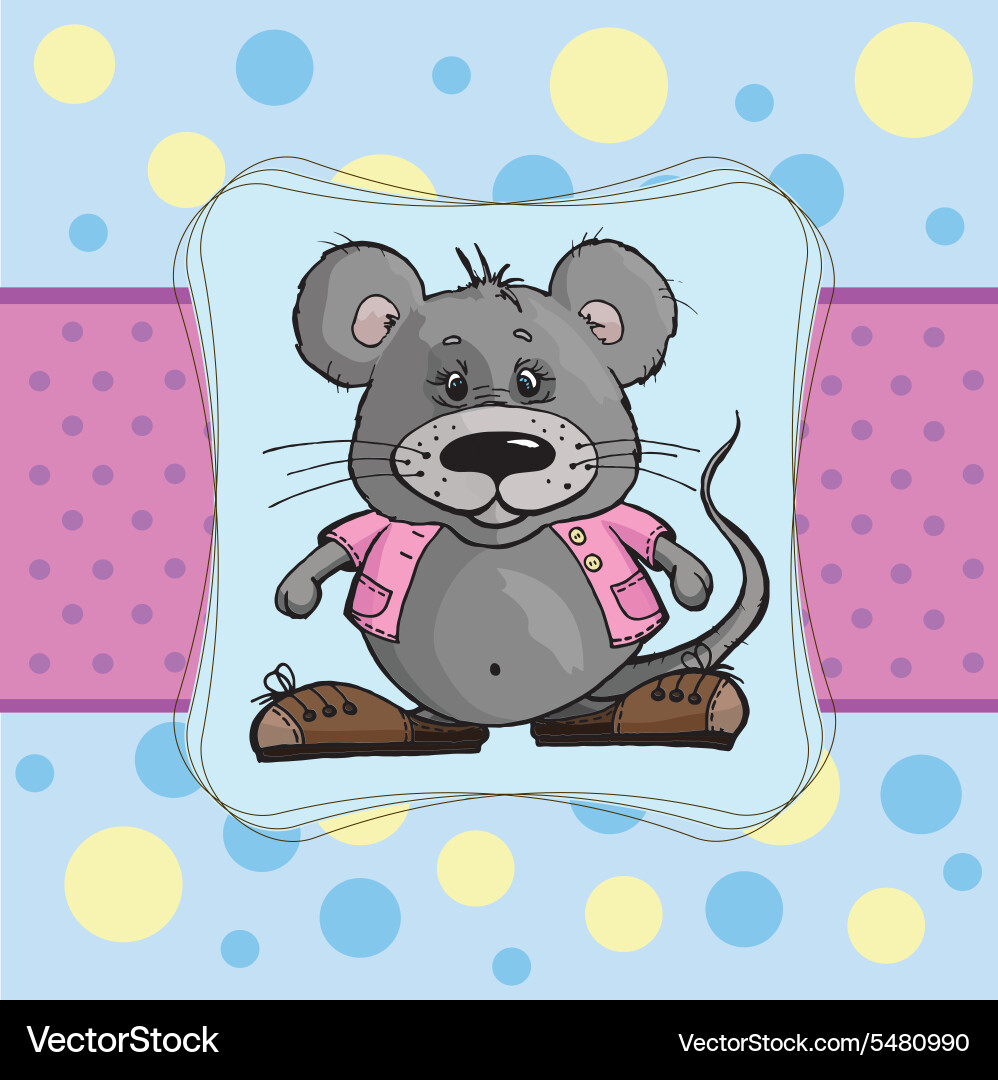 Baby card with a mouse on blue background Vector Image
