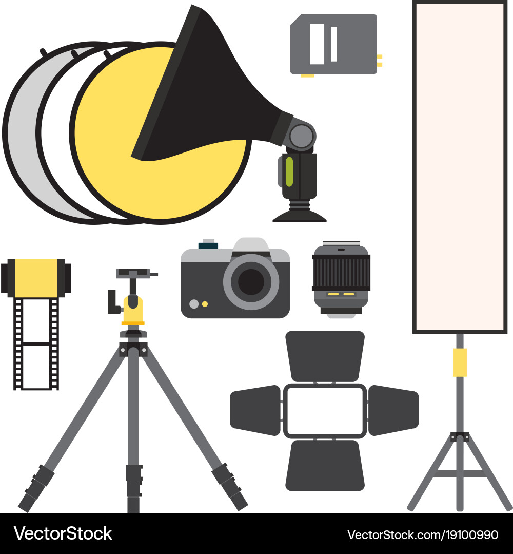 Camera photo studio icons optic lenses Royalty Free Vector
