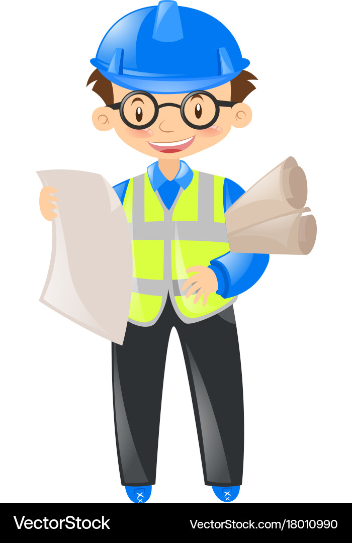 Engineer wearing safety hat and holding files Vector Image