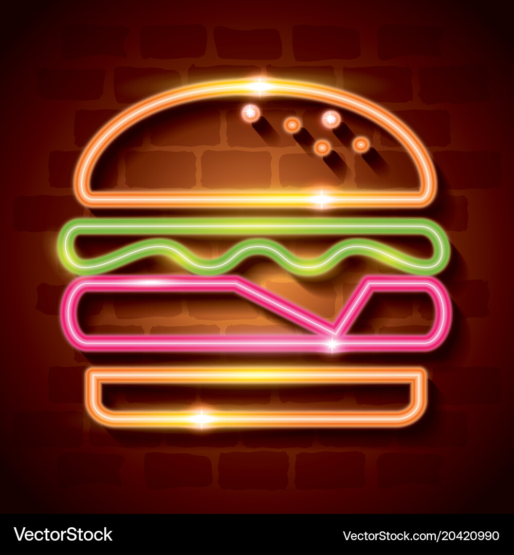 Fast food burger neon label Royalty Free Vector Image