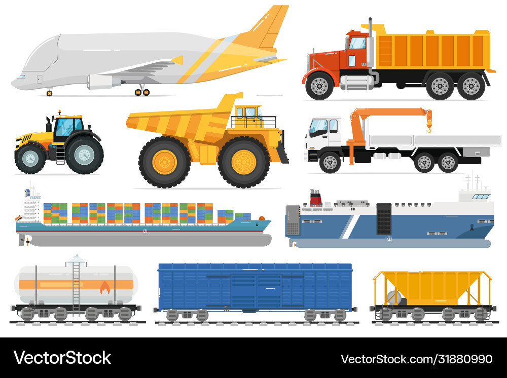 Freight transportation set cargo shipping vehicle Vector Image