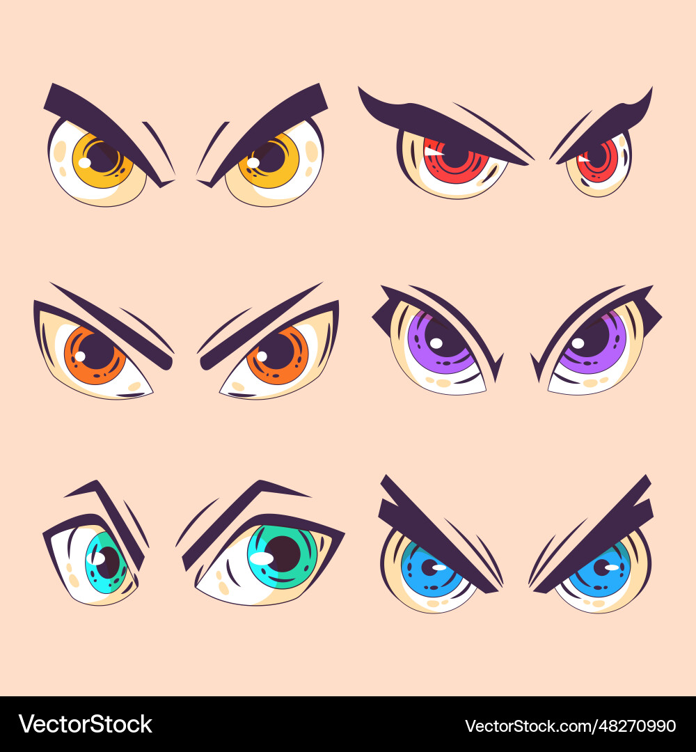 Hand drawn angry eyes cartoon Royalty Free Vector Image