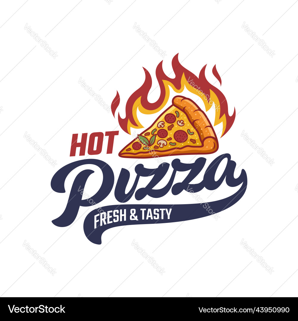 Hot pizza logo template retro emblem Royalty Free Vector
