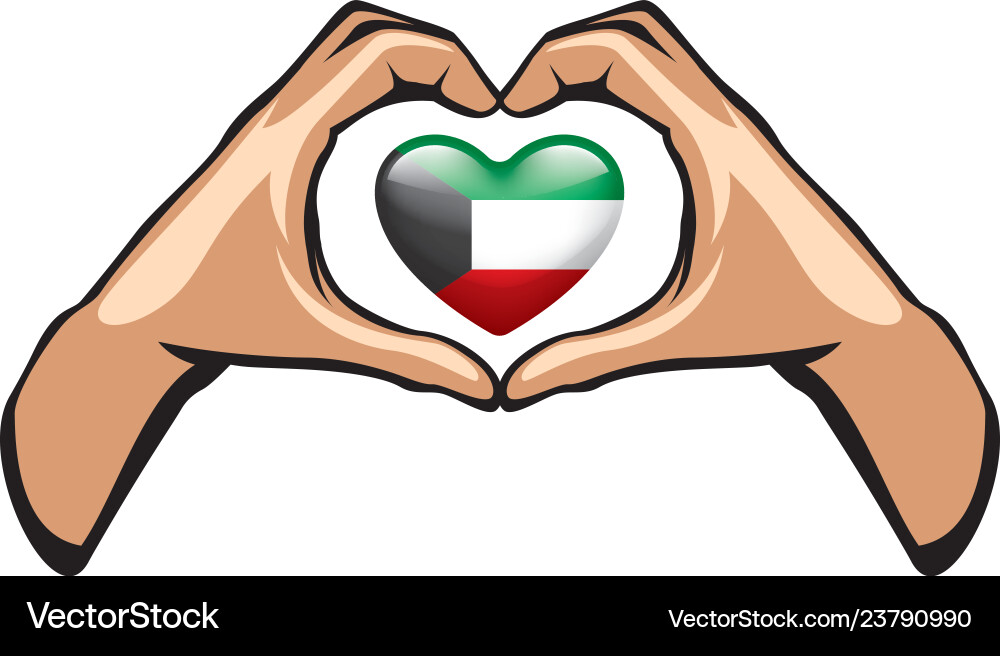 Kuwait flag and hand on white background Vector Image