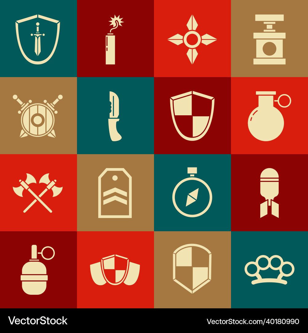 Set brass knuckles aviation bomb hand grenade Vector Image