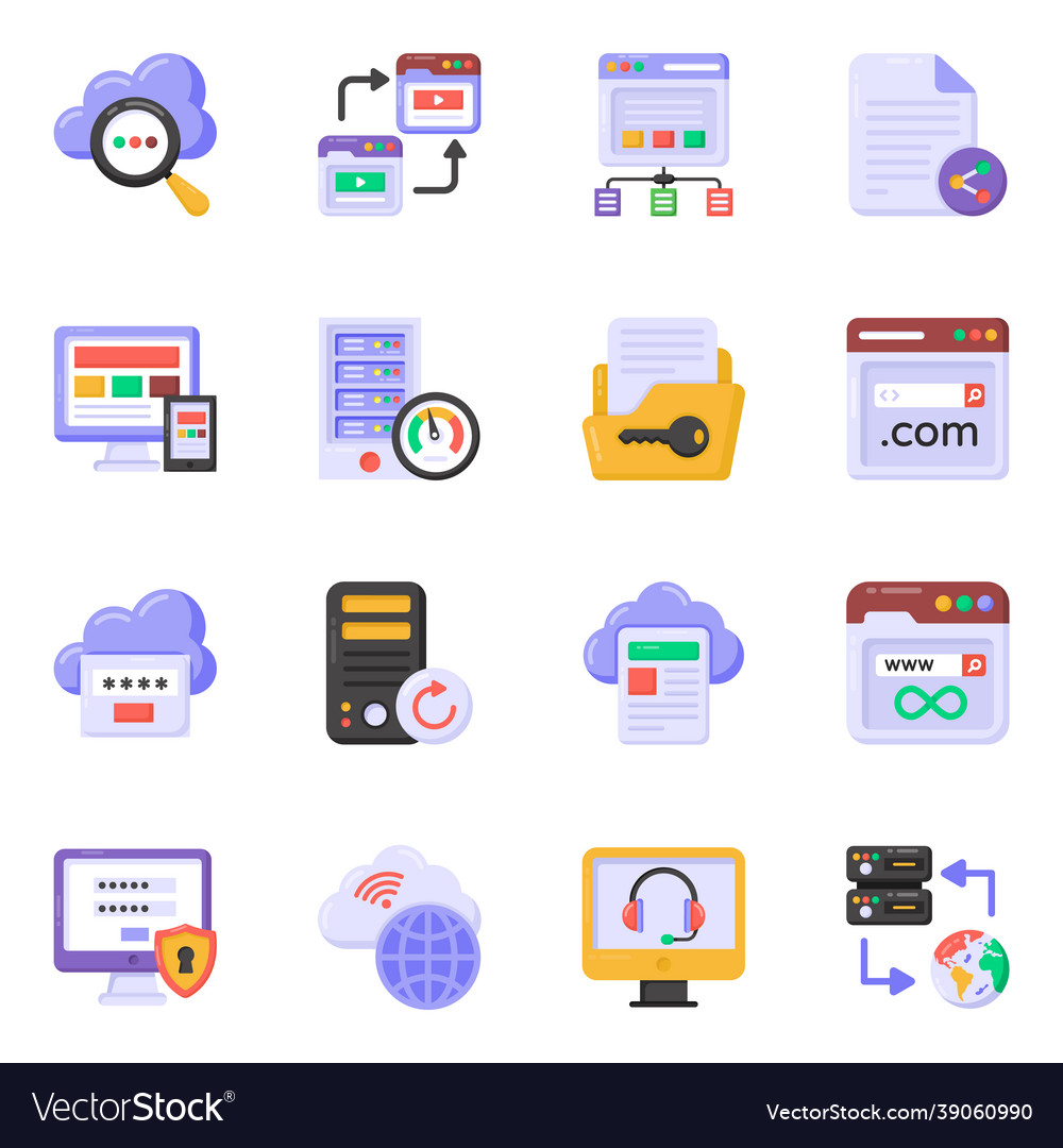 Web and cloud services flat icons Royalty Free Vector Image