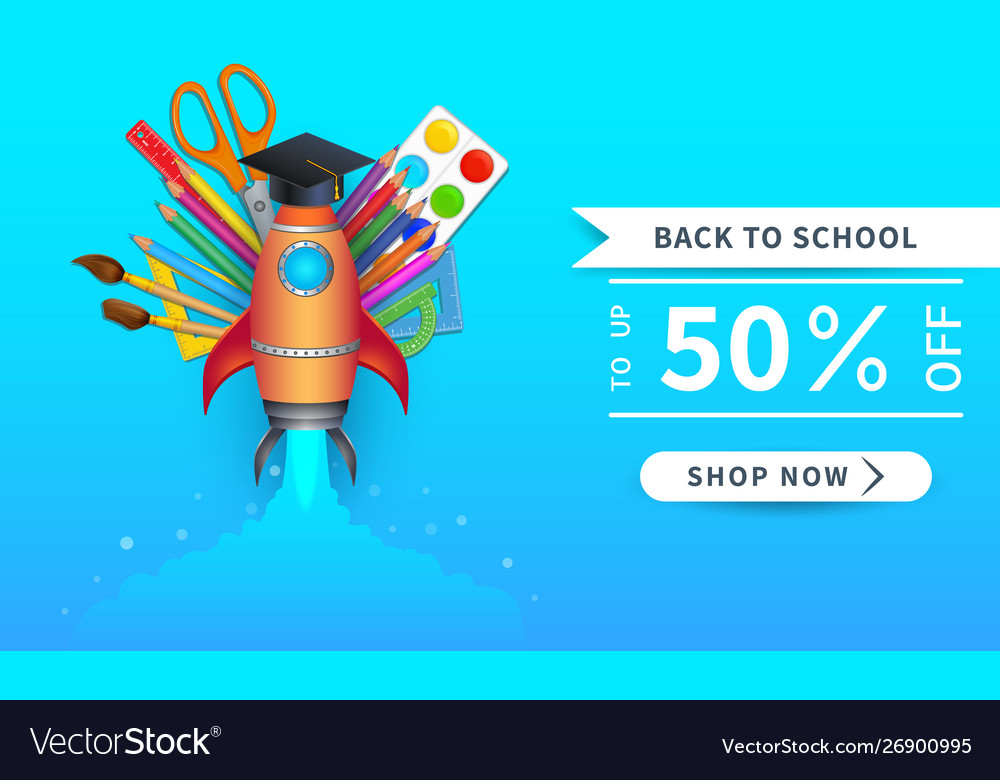 Back to school sale banner design with 50 percent Vector Image