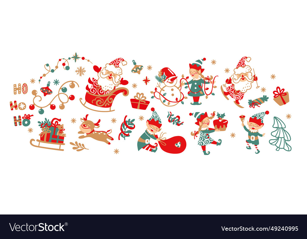Christmas characters santa elves reindeer Vector Image