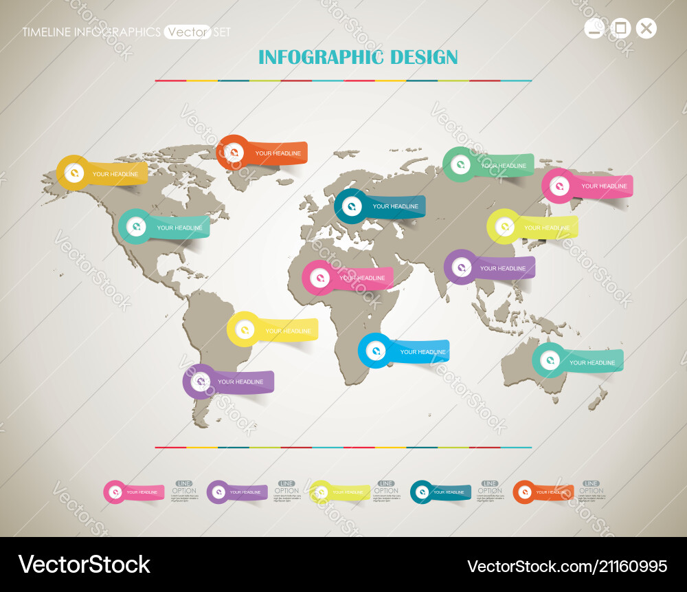 Colorful globe map with color stickers Royalty Free Vector