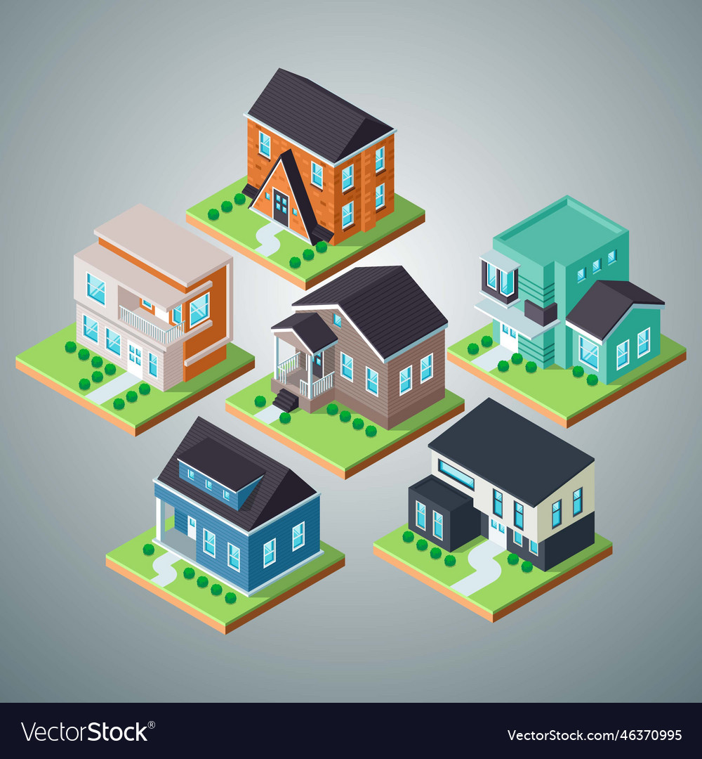 Isometric house icon set building Royalty Free Vector Image