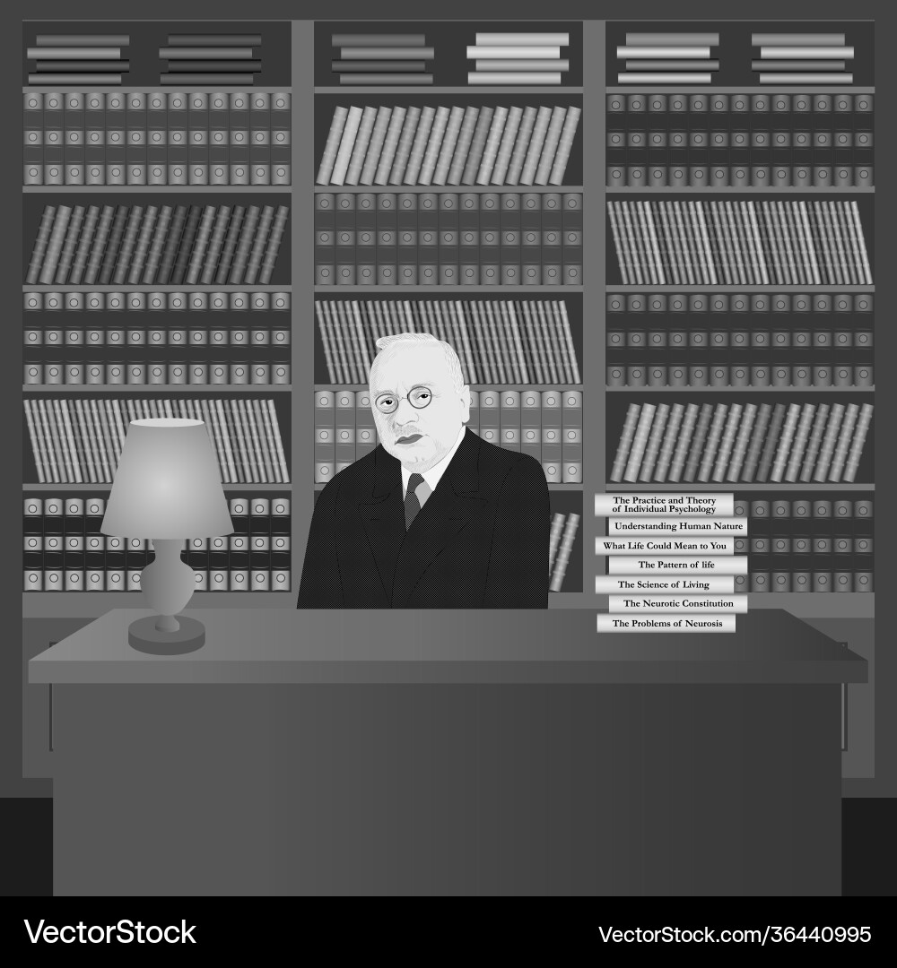 Portrait alfred adler in library Royalty Free Vector Image