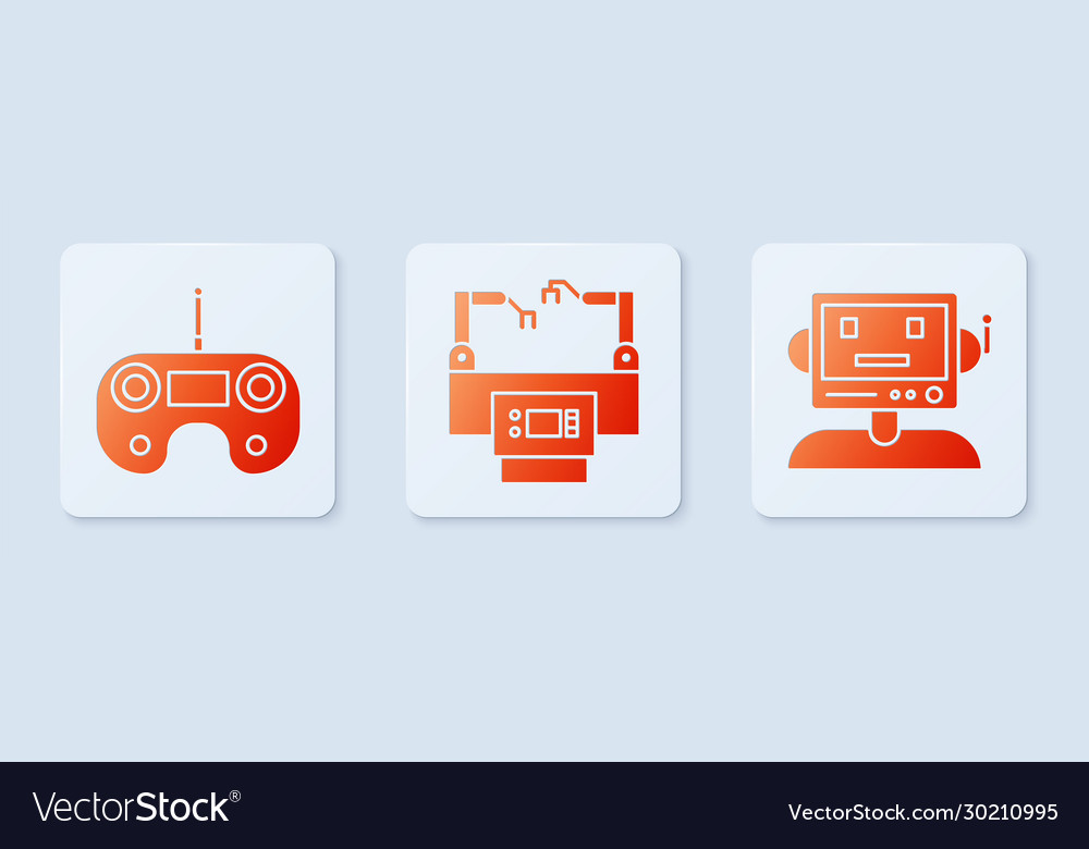 Set assembly line remote control and robot white Vector Image