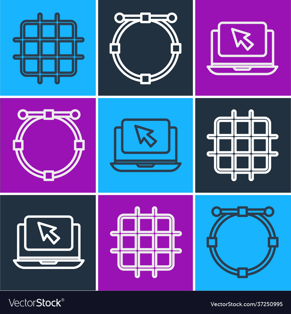 Set line grid graph paper laptop and cursor Vector Image