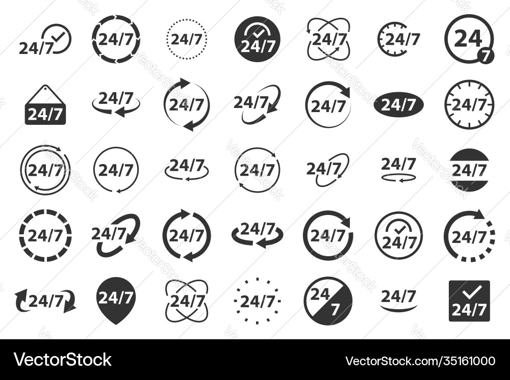 24 hour service 7 day open a week icon set Vector Image