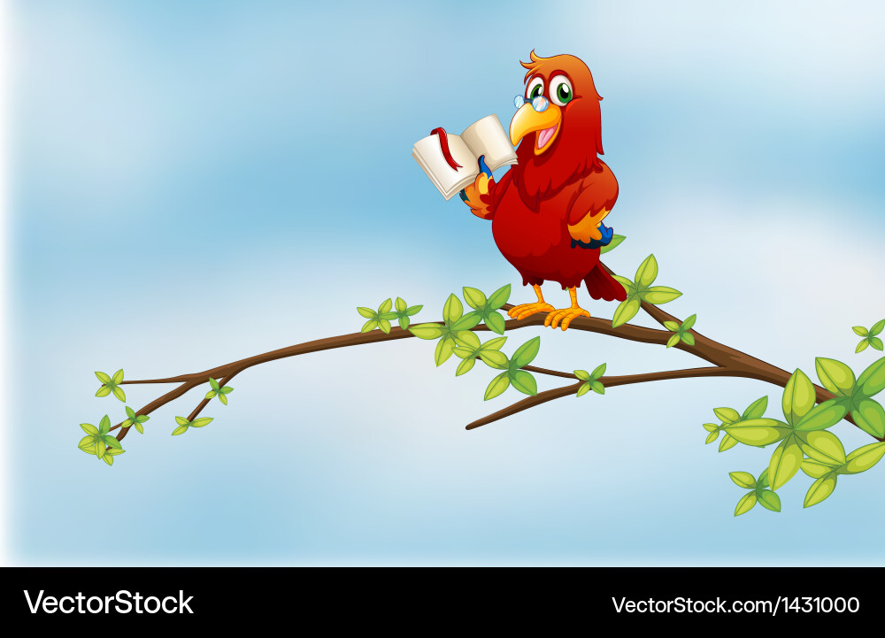 A parrot reading above branch of tree Royalty Free Vector