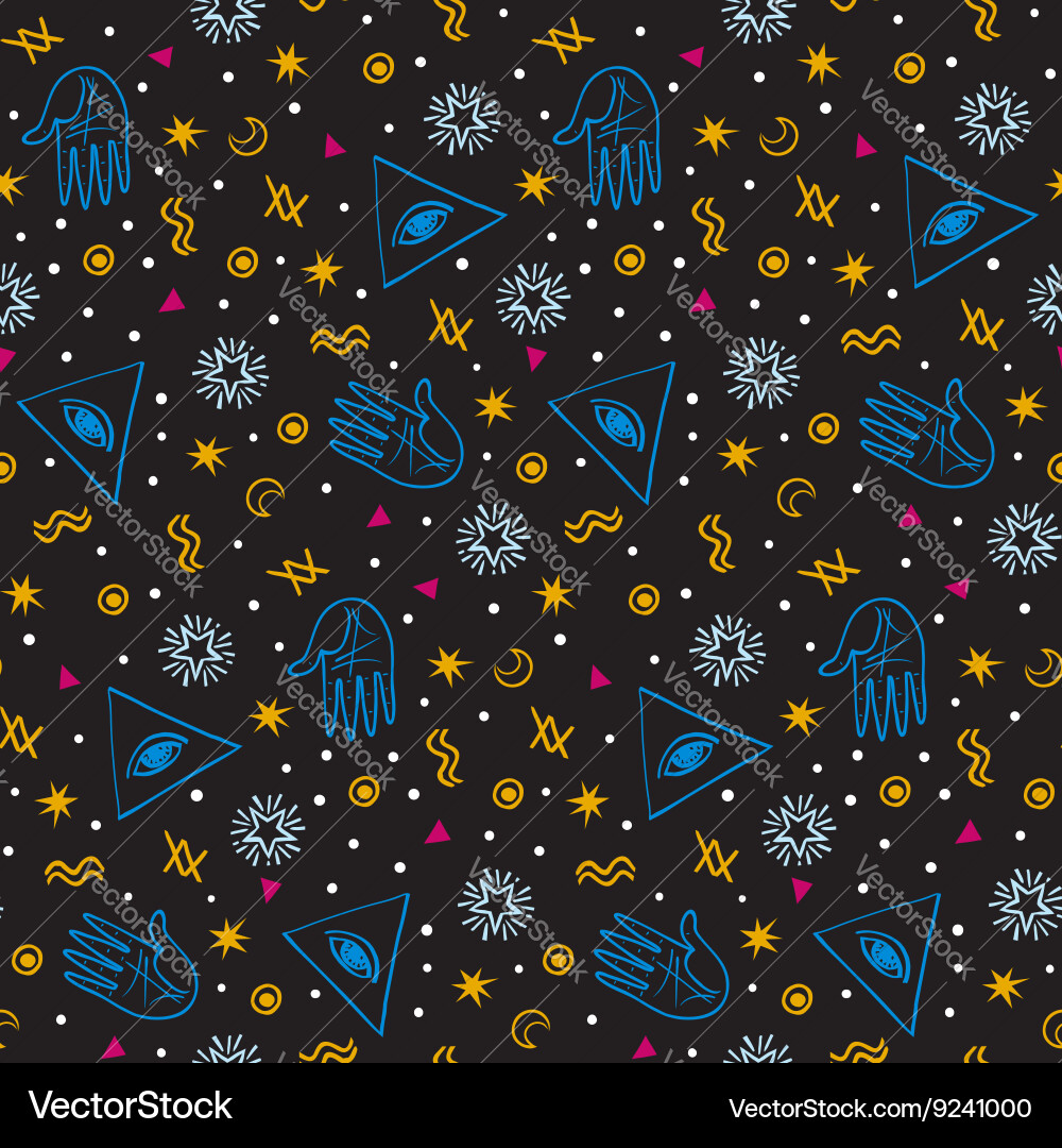 Colorful alchemy and mystic signs pattern Vector Image