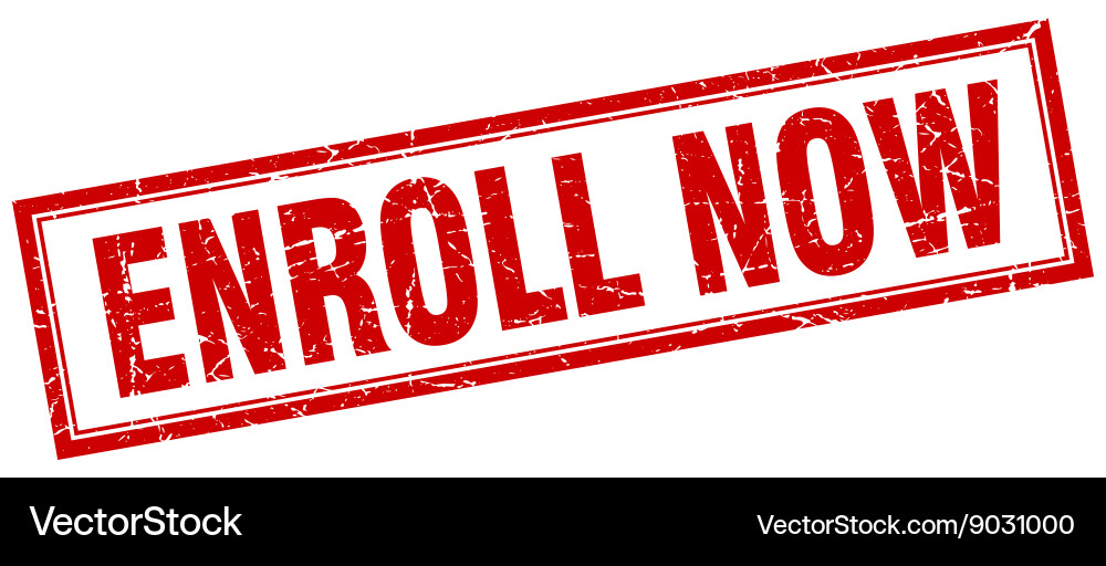 Enroll now red square grunge stamp on white Vector Image