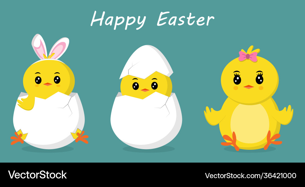 Happy easter banner with cute chicks Royalty Free Vector
