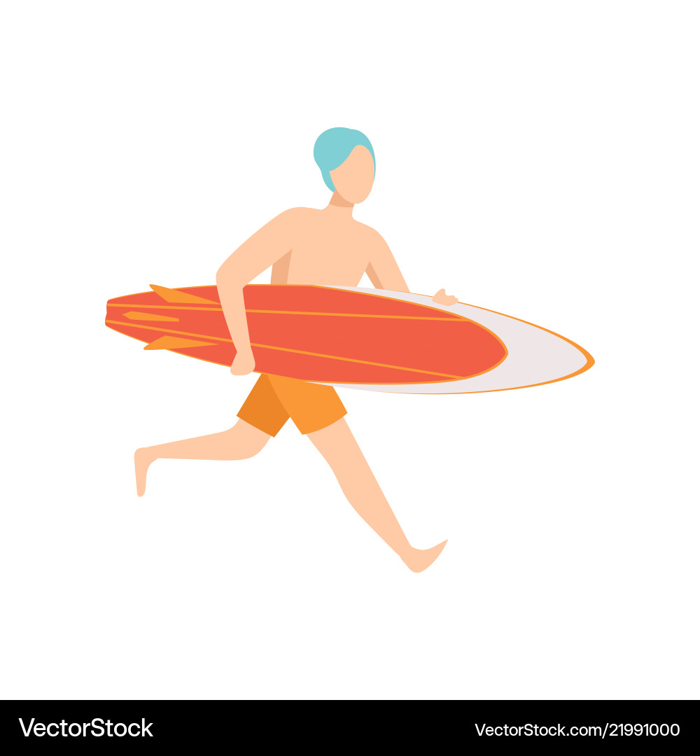 Male lifeguard running with surfboard Royalty Free Vector
