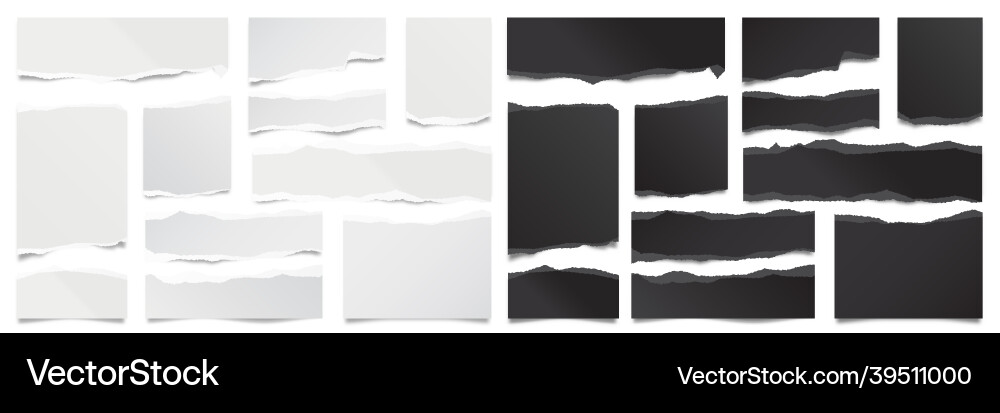 Ripped paper strips realistic black and white Vector Image