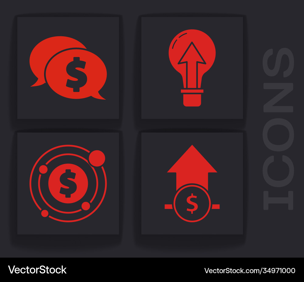 Set financial growth and coin speech bubble Vector Image
