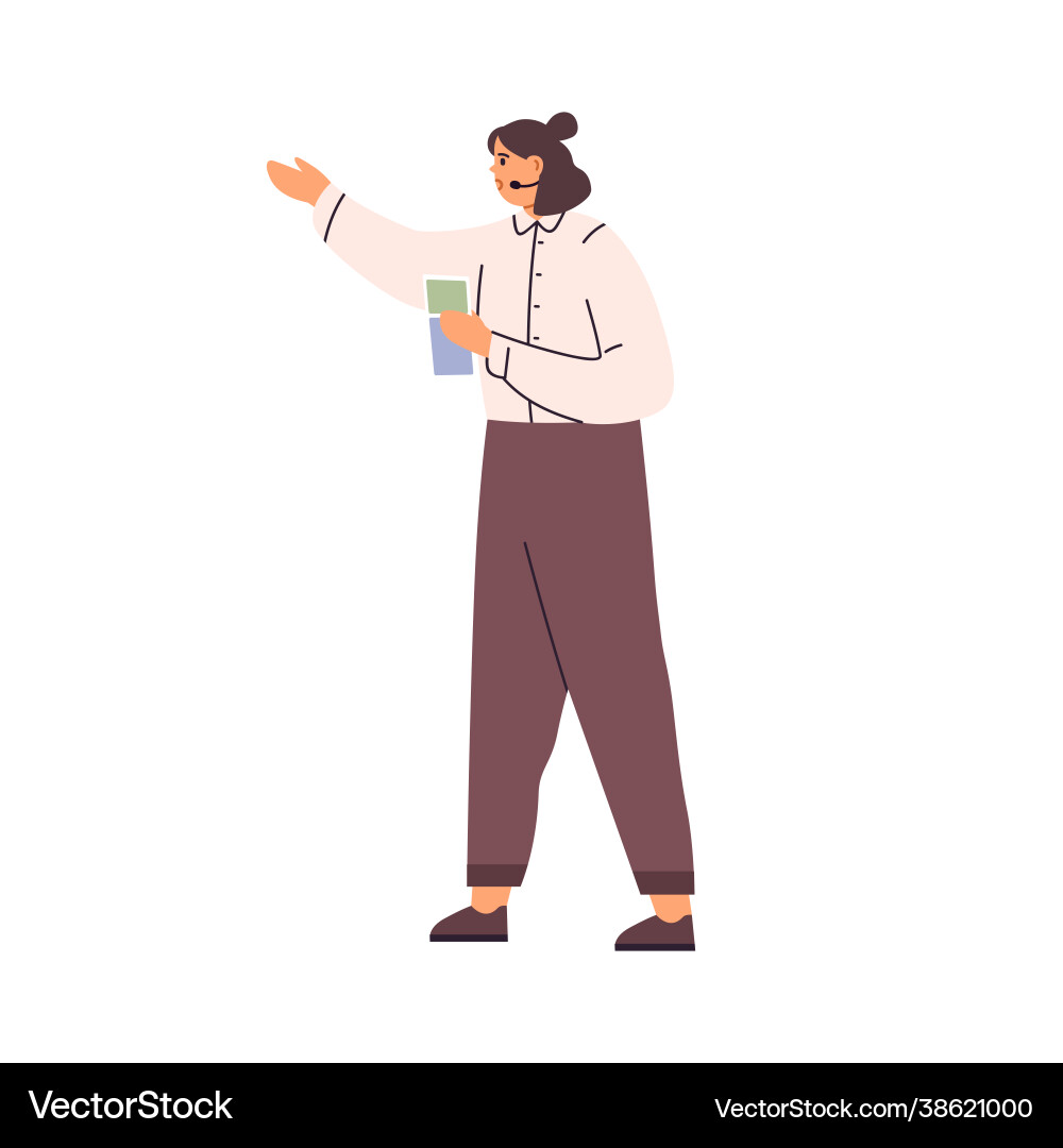 Tour guide leading sightseeing trip showing Vector Image