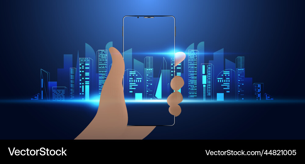 Abstract hand holding smartphone smart city Vector Image