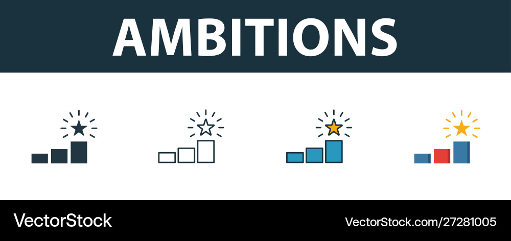 Ambitions icon set premium symbol in different Vector Image