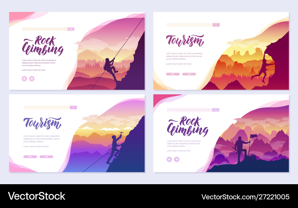 Climber climbs mountain brochure cards set Vector Image