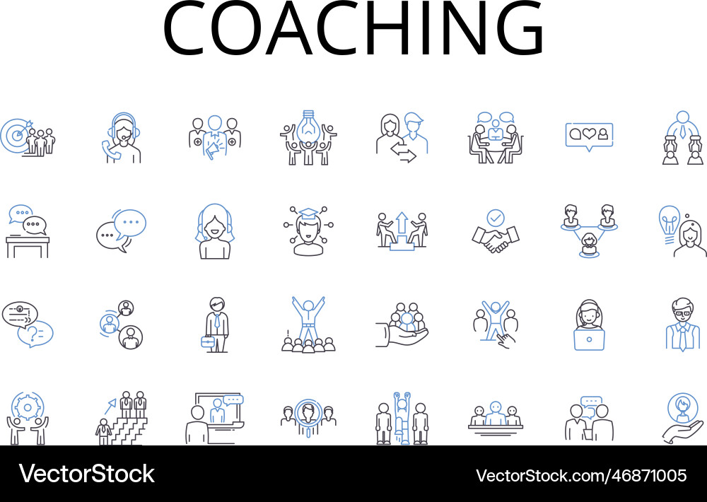 Coaching line icons collection mentoring guiding Vector Image