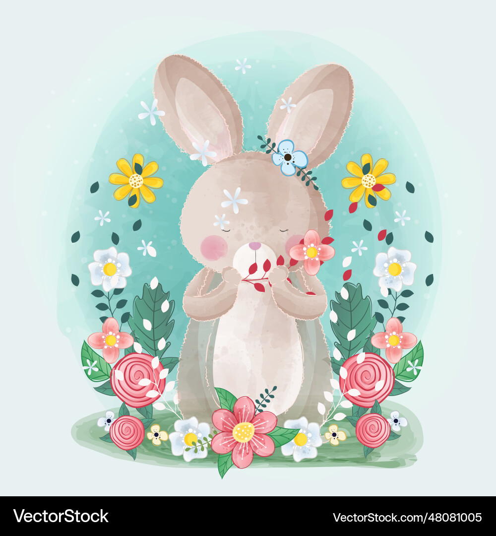 Cute little bunny with flowers Royalty Free Vector Image