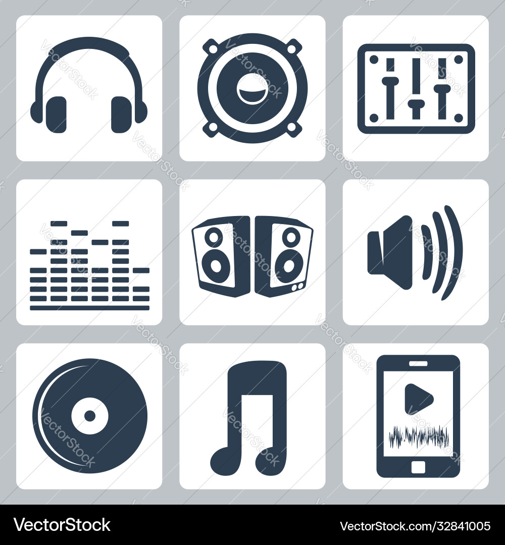 Isolated music icons set Royalty Free Vector Image