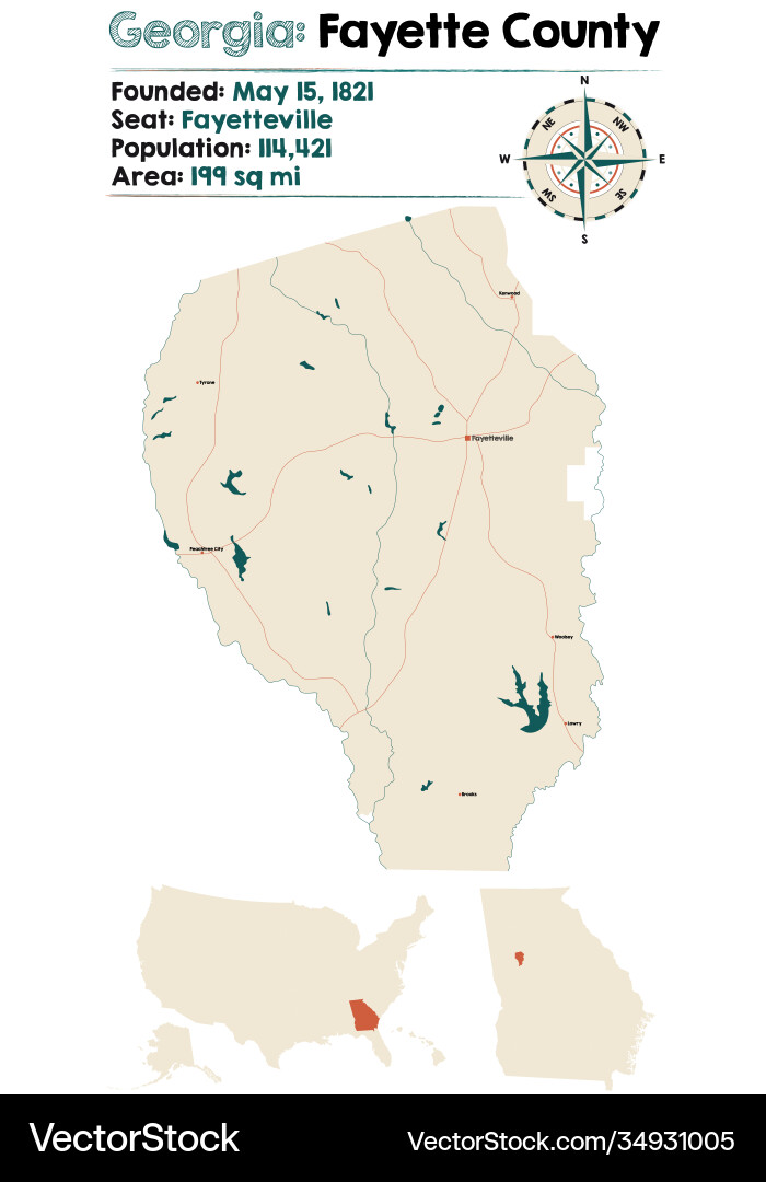 Map fayette county in georgia Royalty Free Vector Image