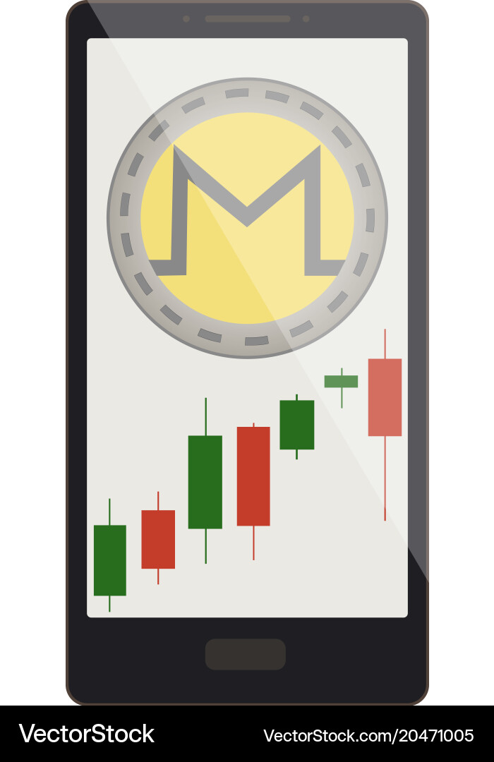 Monero coin with candlestick chart on a phone Vector Image