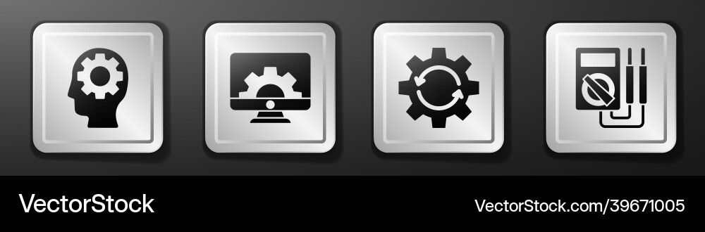 Set human head with gear inside computer monitor Vector Image