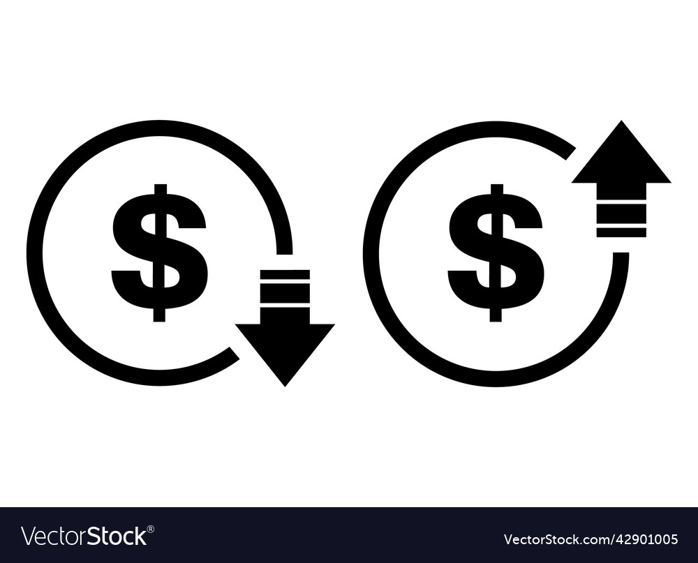 Set of cost symbol dollar increase and decrease Vector Image