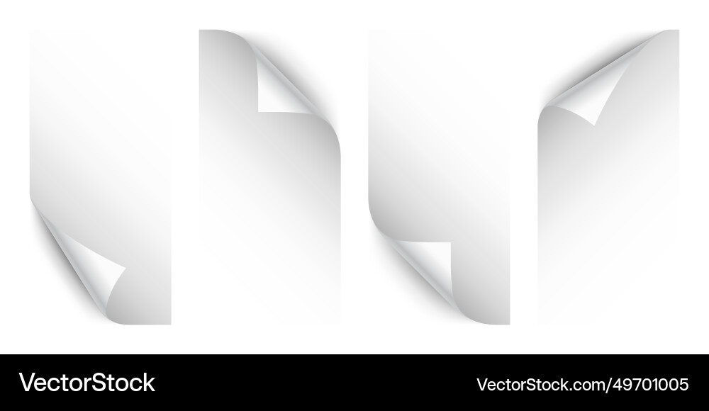 Set of white paper curls curled page corner Vector Image