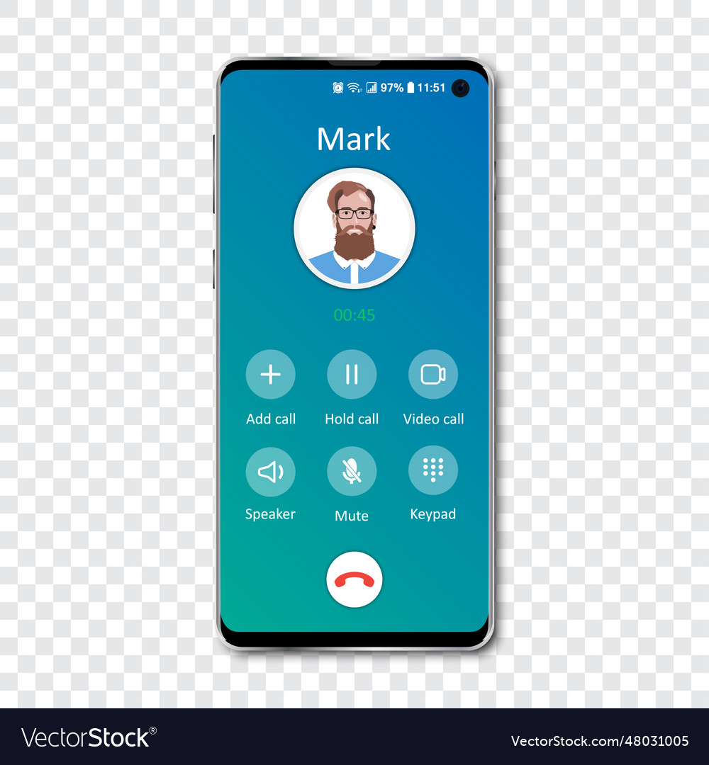 Smartphone call app interface template on a Vector Image