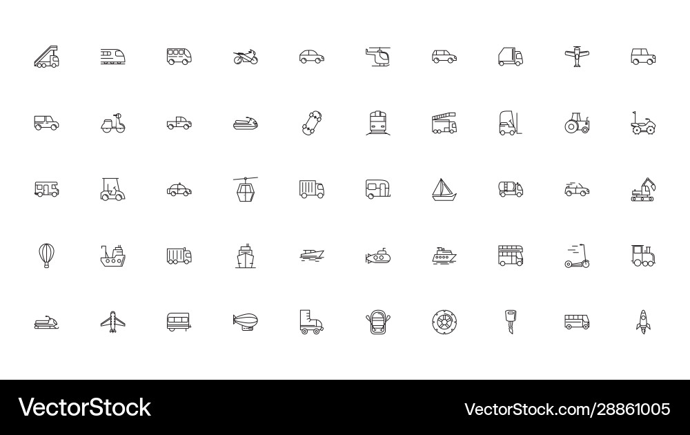 Transport vehicle linear design set icons Vector Image