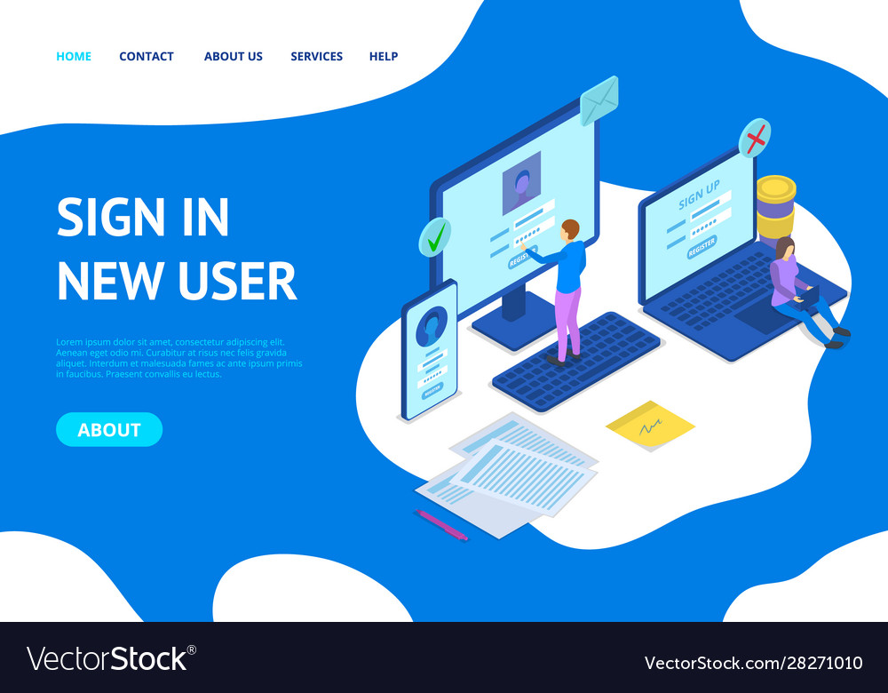 Online registration concept card landing web page Vector Image Online registration concept card landing web page Vector Image
