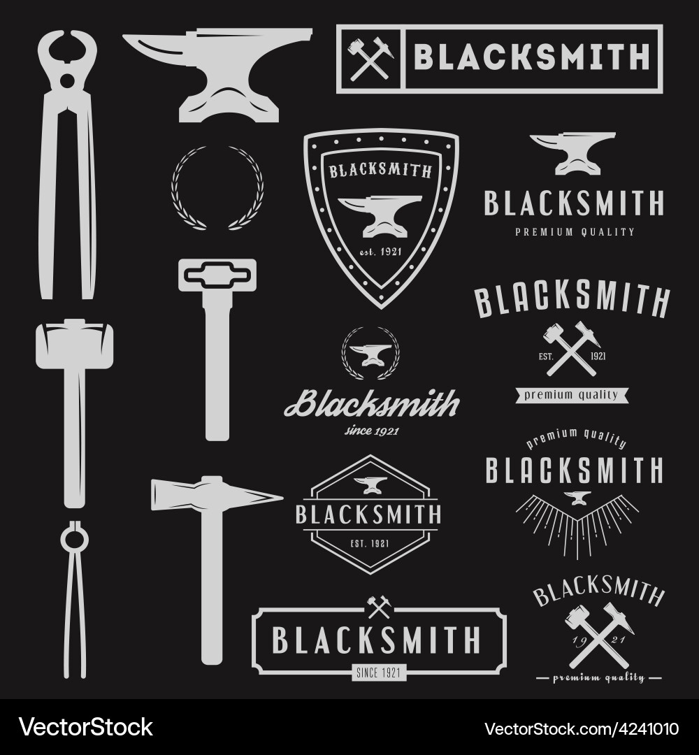 Set of logo for blacksmith typographic logotype Vector Image