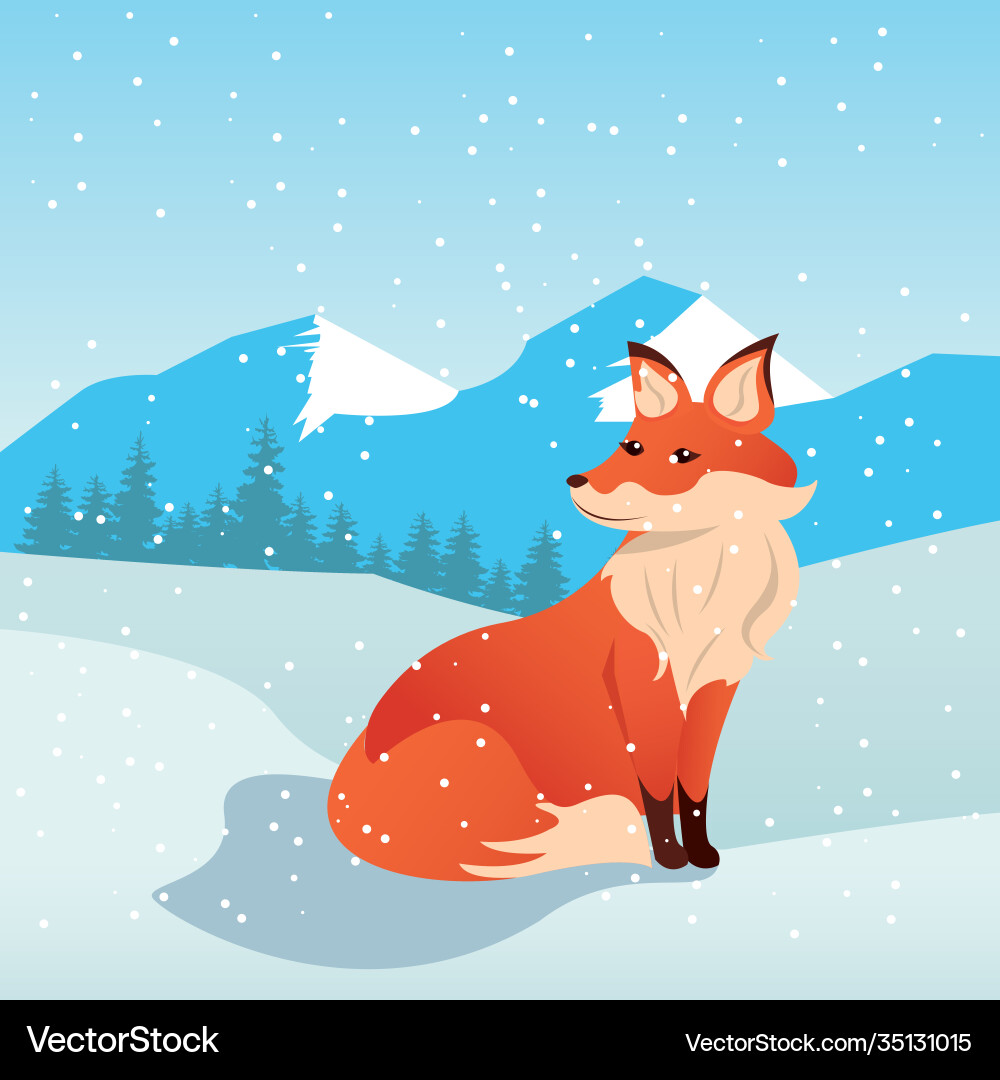 Beautiful winter landscape scene with fox Vector Image