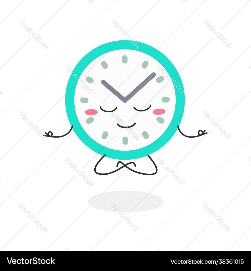 Calm cartoon clock levitating in lotus pose Vector Image