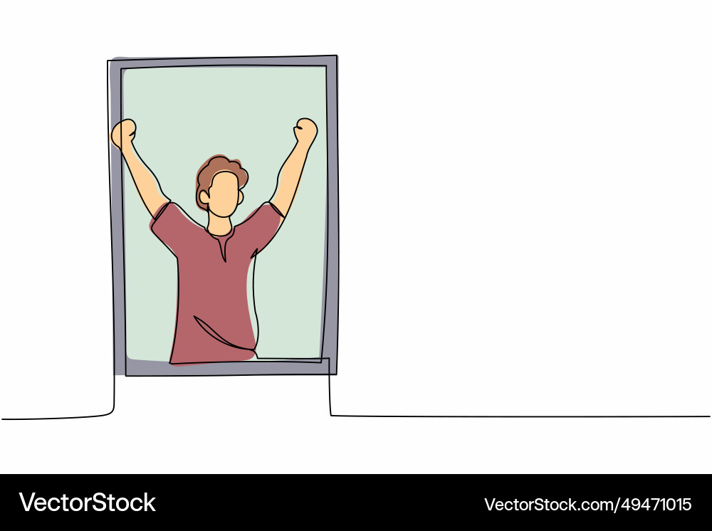 Continuous one line drawing happy man look out Vector Image
