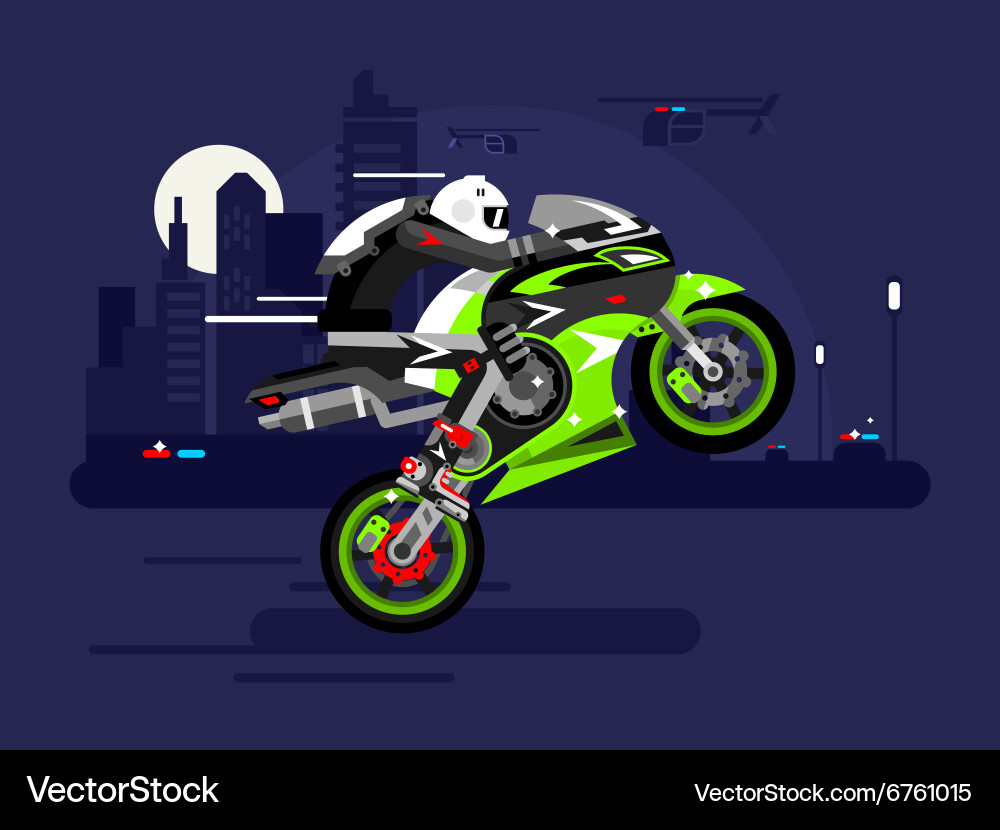 High-speed motorcycle rides on one wheel Vector Image