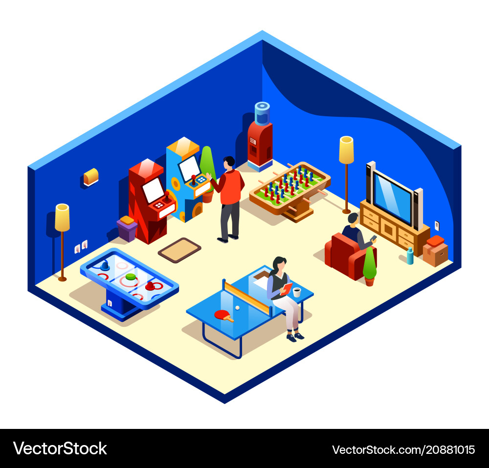 Isometric people at recreation room Royalty Free Vector