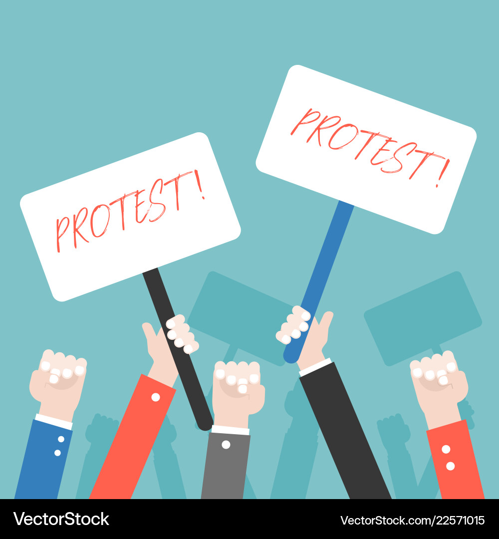 Many hand with protest sign protester concept Vector Image