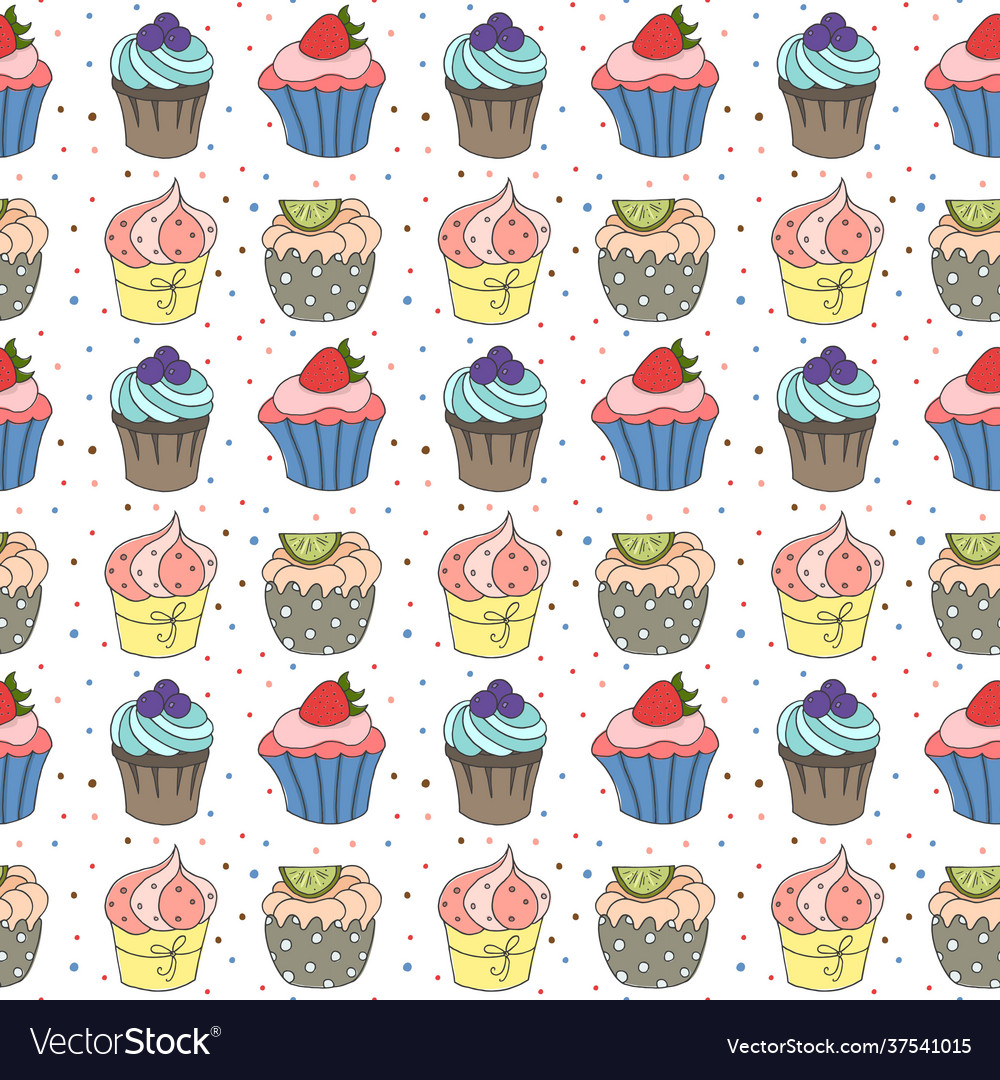 Seamless pattern with cute cupcakes Royalty Free Vector