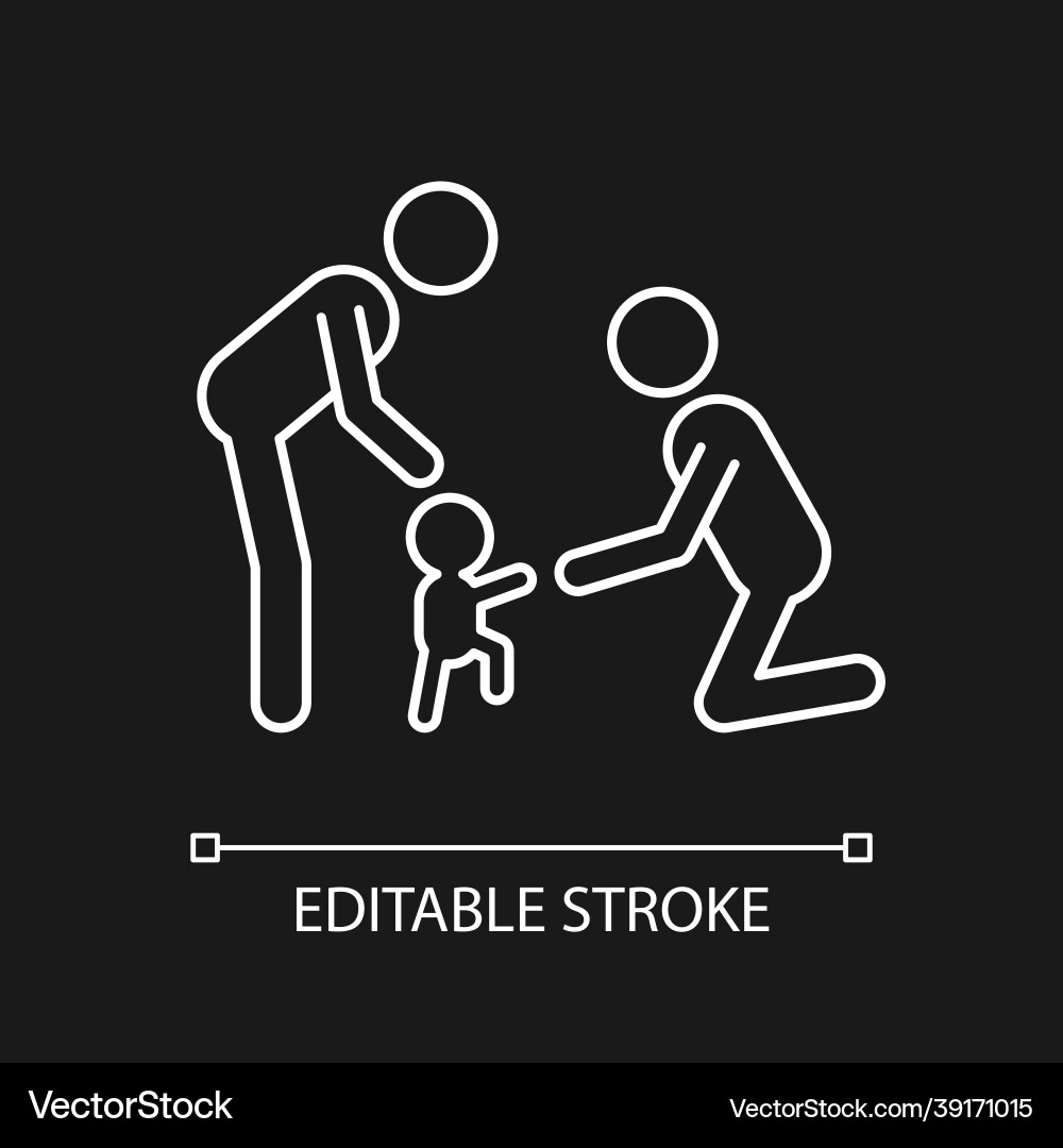 Teaching toddler to walk white linear icon Vector Image